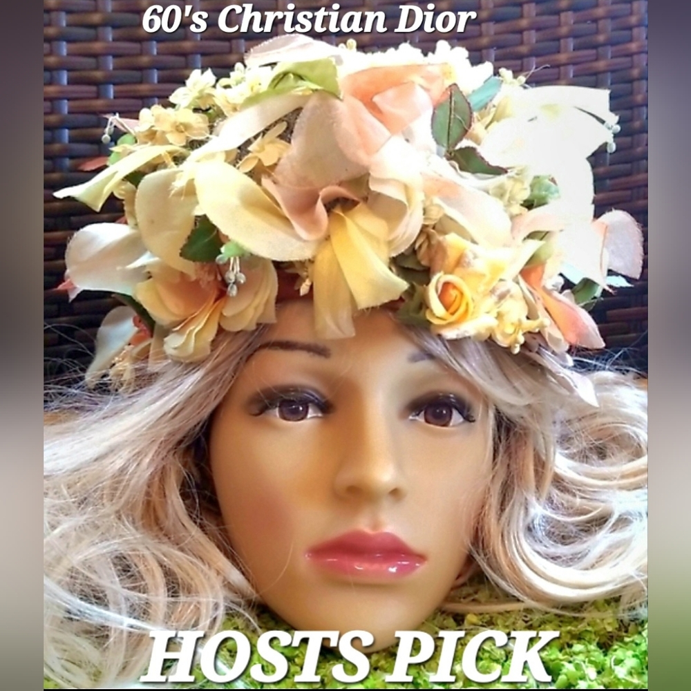 60s Christian Dior Luxury Easter 7" Flowers Ribbon Un… - Gem